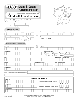 Fillable Online ASQ Six Month bQuestionnaireb Fax Email Print - pdfFiller