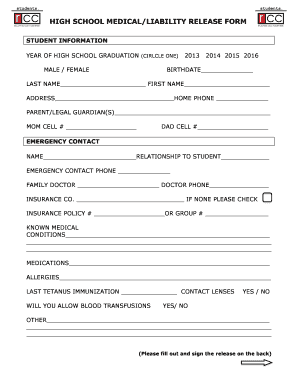 Fillable Online HIGH SCHOOL MEDICALLIABILITY RELEASE FORM Fax Email ...