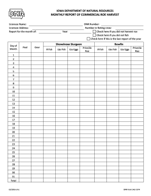Fillable Online iowadnr MONTHLY REPORT OF COMMERCIAL ROE HARVEST Fax ...