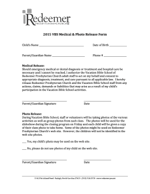 Fillable Online 2015 VBS Medical Photo Release Form - Amazon S3 Fax ...