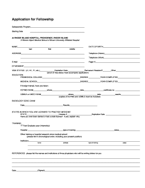 Fillable Online Fellowship Application Form - Brown Radiology Fax Email ...