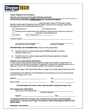 Fillable Online oit BDirectb Deposit bAuthorizationb Form - Oregon ...