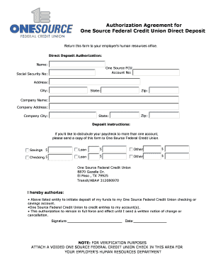Fillable Online onesourcefcu BDirectb Deposit bAuthorizationb - One ...