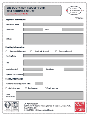 Fillable Online medicine cf ac CBS QUOTATION REQUEST FORM CELL SORTING ...