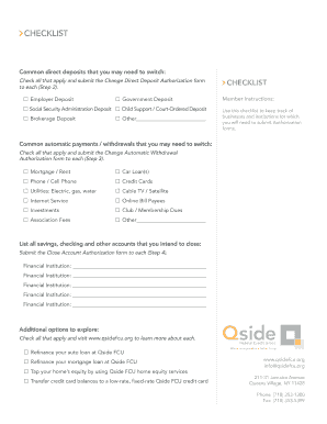 Fillable Online CHECKLIST - Qside Federal Credit Union Fax Email Print ...