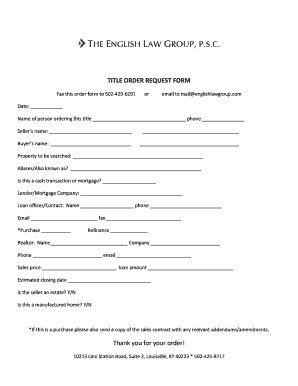 Fillable Online Title Request Form - English Law Group Fax Email Print ...