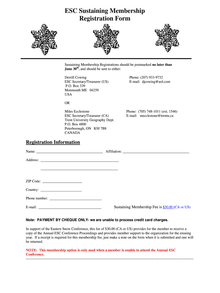 Fillable Online easternsnow ESC Pre-Registration Form - Eastern Snow ...