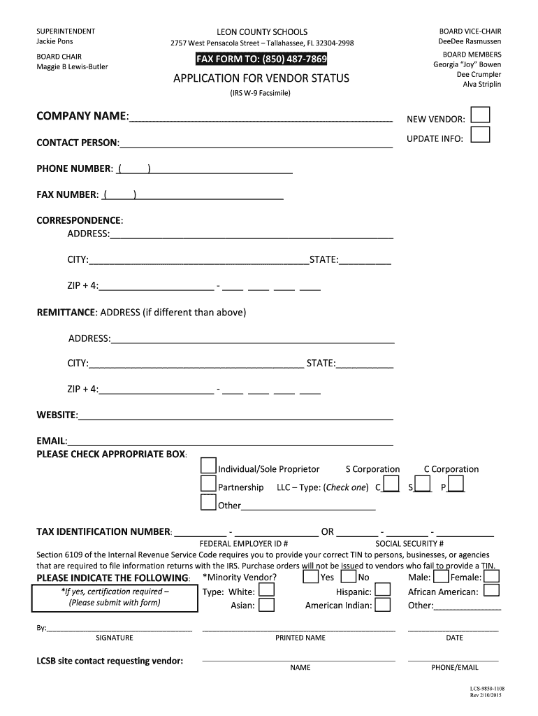 Fillable Online Vendor information packet - Leon County Schools Fax ...
