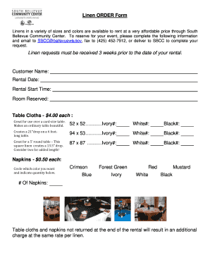 Fillable Online Linen ORDER Form - cibellevuewaus Fax Email Print ...