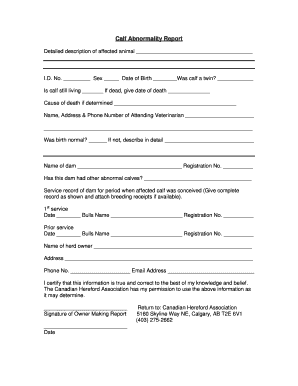Fillable Online Calf Abnormality Report - herefordca Fax Email Print ...