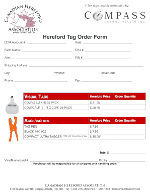 Fillable Online Hereford Tag Order Form Fax Email Print - pdfFiller