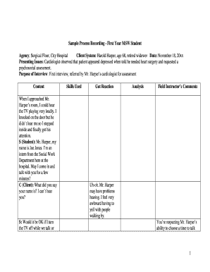 Fillable Online socialwork umaryland Sample Process Recording - First ...