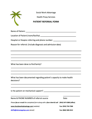 Fillable Online PATIENTREFERRALFORM - Social Work Advantage Fax Email ...