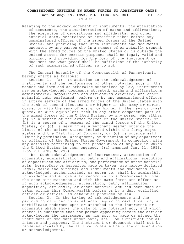 Fillable Online COMMISSIONED OFFICERS IN ARMED FORCES TO ADMINISTER ...