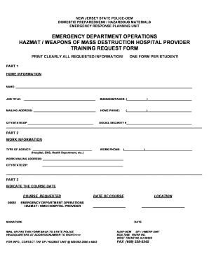 Fillable Online state nj EMERGENCY DEPARTMENT OPERATIONS HAZMAT WEAPONS ...