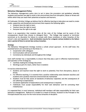 Fillable Online freshwatercc qld edu POLICY - Behaviour Management ...