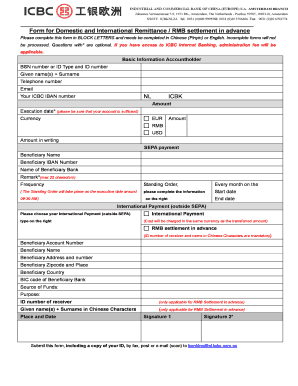 Fillable Online Form for Domestic and International Remittance RMB ...