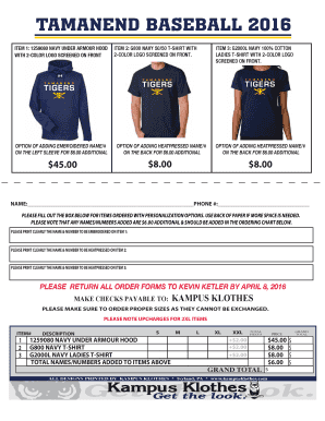 Fillable Online cbsd Tamanend baseball order form 16 - cbsd Fax Email ...