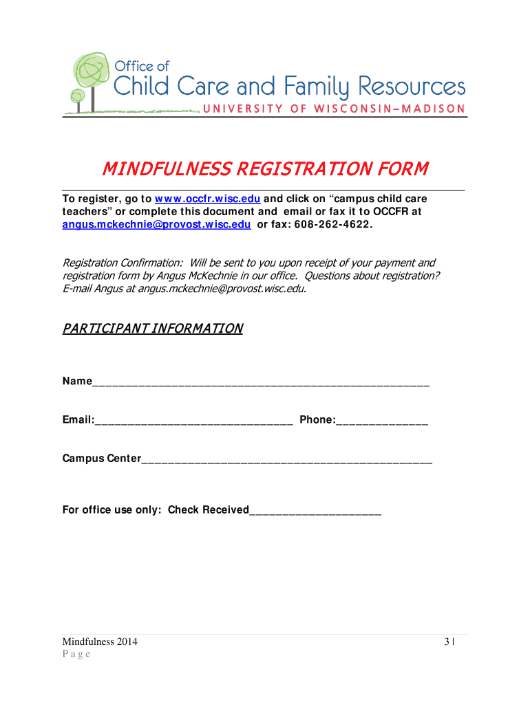 Fillable Online occfr wisc Mindfulness Meditation Class For Campus Early Fax Email Print - pdfFiller