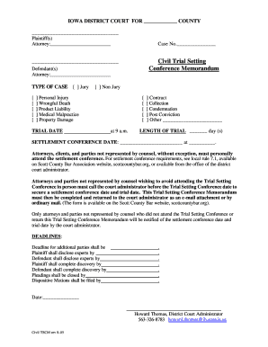 Fillable Online scottcountybar Civil Trial Setting Conference ...