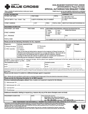 Fillable Online SPECIAL AUTHORIZATION REQUEST FORM - abbluecrossca Fax ...