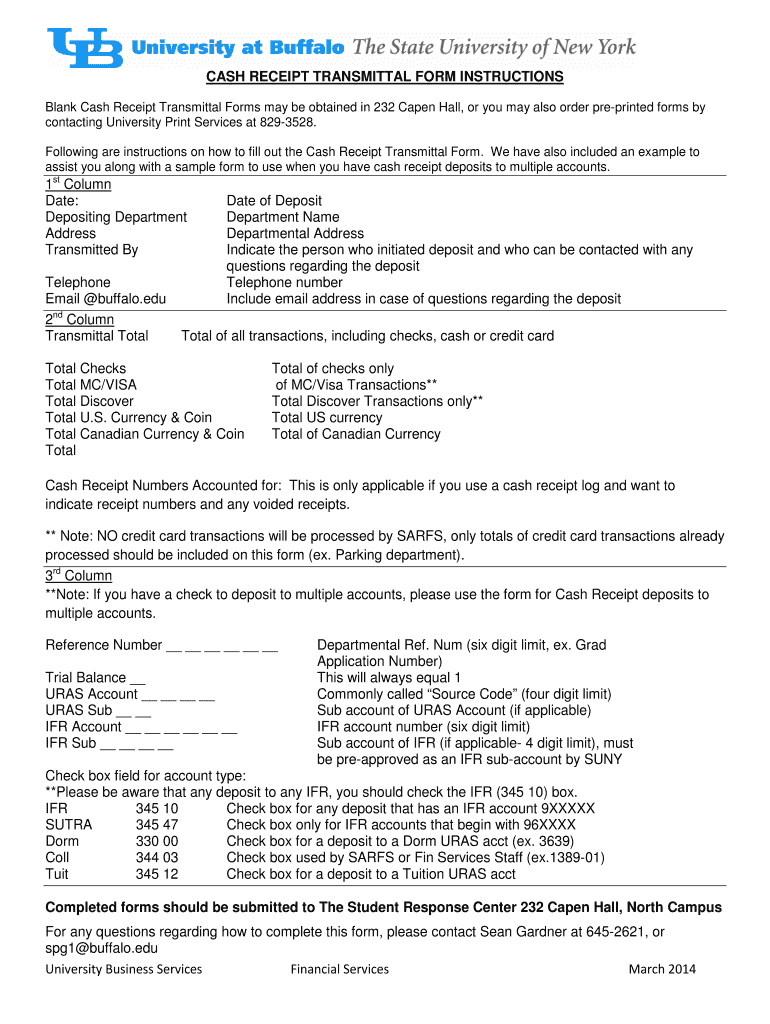 Fillable Online business buffalo CASH RECEIPT TRANSMITTAL FORM ...