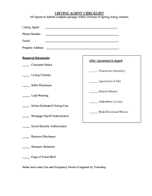 Fillable Online LISTING AGENT CHECKLIST - Mega Realty Fax Email Print ...