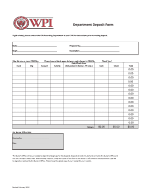 Fillable Online wpi Department Deposit Form - Worcester Polytechnic Institute - wpi Fax Email ...
