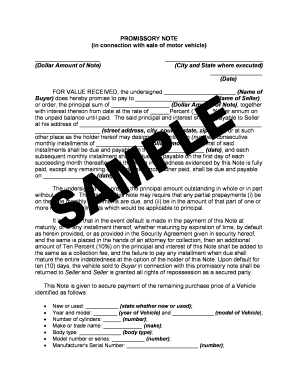 Fillable Online PROMISSORY NOTE in connection with sale of motor ...