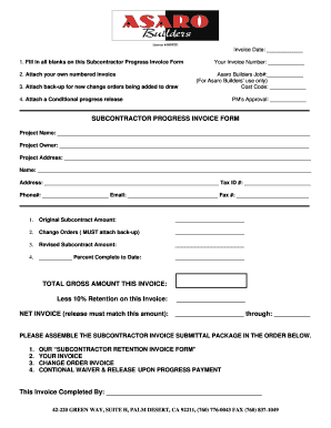 Fillable Online Progress Invoice Form - Asaro Builders Inc Fax Email ...