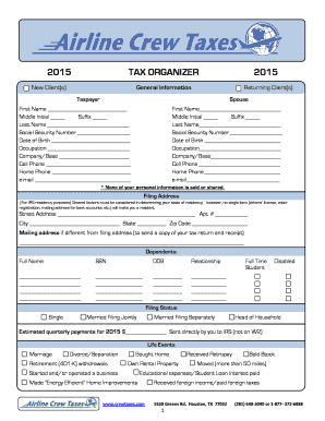 Fillable Online Tax Organizer - Airline Crew Taxes Fax Email Print ...