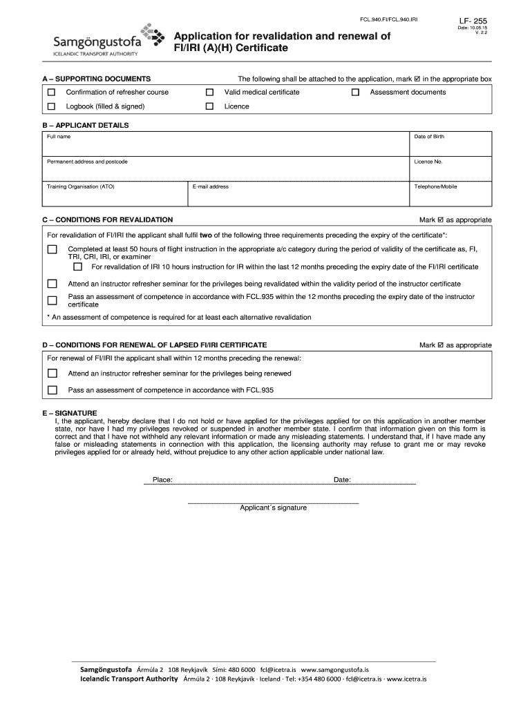 Fillable Online Date 100515 Application for revalidation and renewal of ...