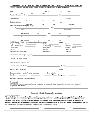 Fillable Online CAMP HEALTH EXAMINATION FORM-PART 1-1 Fax Email Print ...
