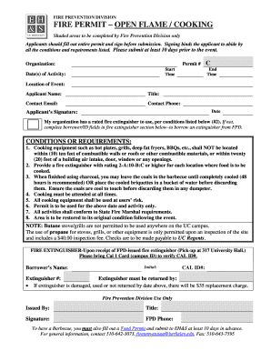 Fillable Online ehs berkeley FIRE PREVENTION DIVISION FIRE PERMIT OPEN ...