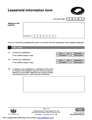 Fillable Online Leasehold information form - kalesolicitorscouk Fax ...