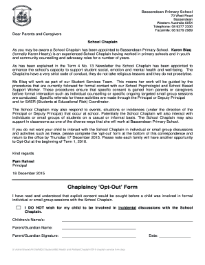 Fillable Online bassendeanps wa edu 2016 chaplain service form ...