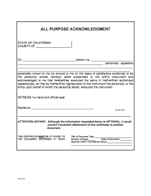 Fillable Online ALL PURPOSE ACKNOWLEDGMENT - securitytdcom Fax Email ...