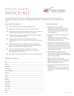 Fillable Online Switch Kit Form - Wisconsin Bank amp Trust Fax Email ...