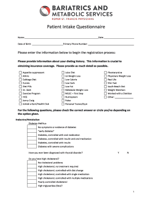 Fillable Online Patient Intake Questionnaire Fax Email Print - pdfFiller