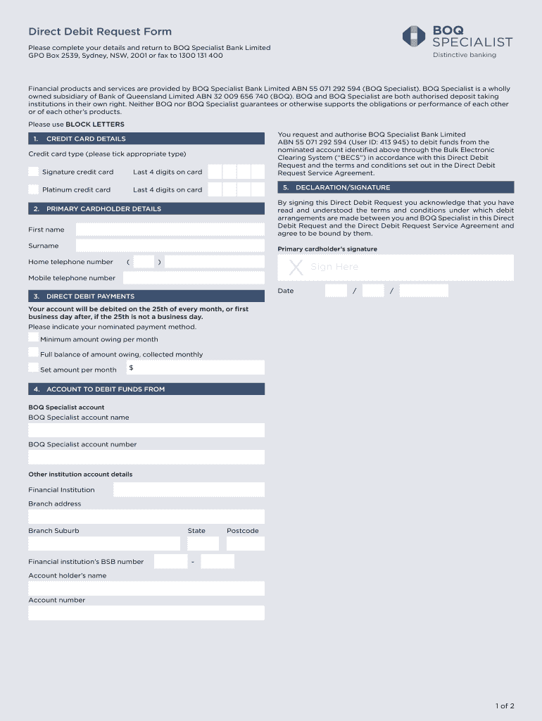 Fillable Online 45271 BOQ 000189 DIRECT DEBIT CARD REQUEST FORM. 45271 ...