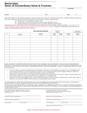 Fillable Online Declaration Items of Extraordinary Value Firearms Fax Email Print - pdfFiller