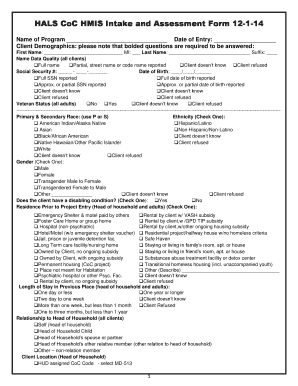 Fillable Online somersethealth HALS CoC HMIS Intake and Assessment Form ...