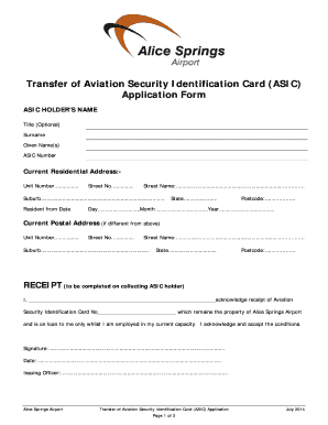 Fillable Online Transfer of Aviation Security Identification Card ASIC ...