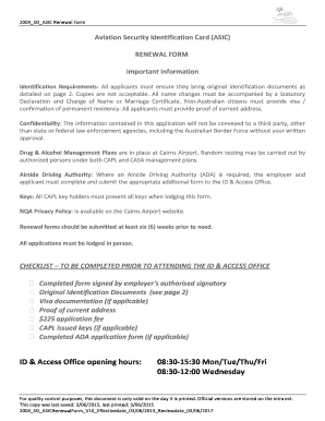 Fillable Online Aviation Security Identification Card ASIC RENEWAL FORM ...