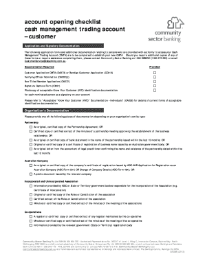 Fillable Online Account Opening Checklist - Community Sector Banking ...