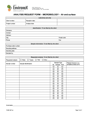 Fillable Online ANALYSIS REQUEST FORM MICROBIOLOGY Air and surface Fax ...
