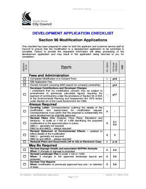 Fillable Online DEVELOPMENT APPLICATION CHECKLIST Section 96 Modification Fax Email Print ...