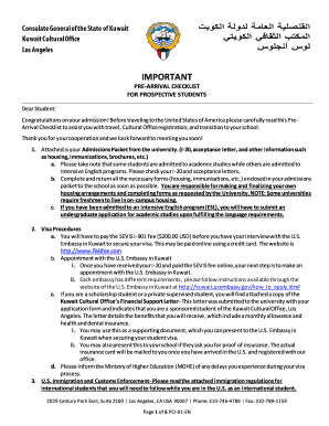 Fillable Online kuwaitculturela Pre-Arrival Checklist amp Immigration ...