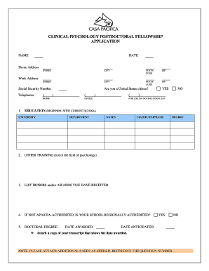 Fillable Online CLINICAL PSYCHOLOGY POSTDOCTORAL FELLOWSHIP Fax Email ...