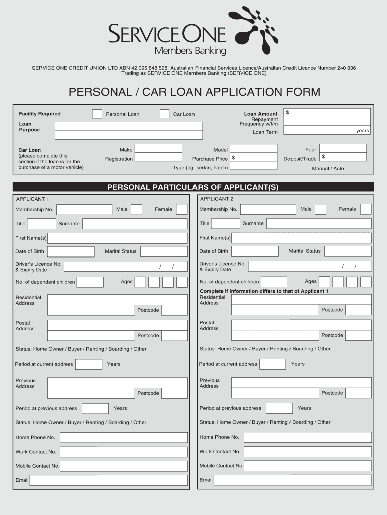 Fillable Online PERSONAL CAR LOAN APPLICATION FORM - Fax Email Print ...